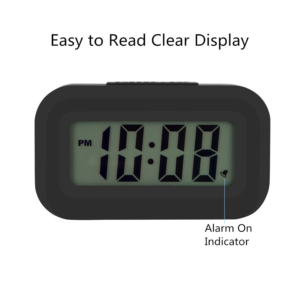 FAMICOZY Small Digital Travel Alarm Clock,Simple Operation,Easy to Read,Ascending Alarm,12/24Hr,Snooze Soft Light for Bedside,AAA Battery Operated,Black