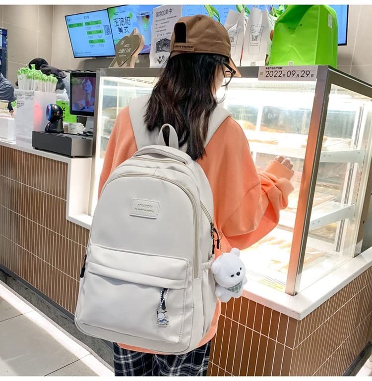 GRYPIT Kawaii Cute Aesthetic Backpack with Cute Accessory Cute Bag Charm (Stone White)