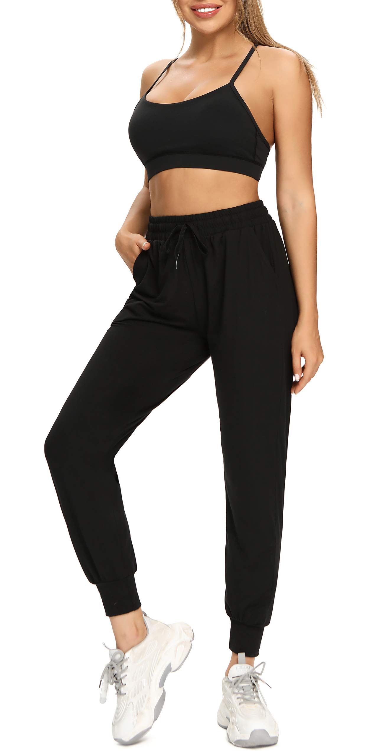 FULLSOFT Sweatpants for Women-Womens Joggers with Pockets Lounge Pants for Yoga Workout Running (Black,X-Large)