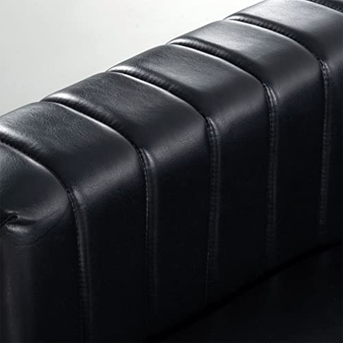 NITYASUNDARA Large Couch,Chesterfield Sofa, 3 Seater Sofa for Living Room,Square handrail Vertical Stripe Sofa Couch,Faux Leather Couch. (Black Sofa)