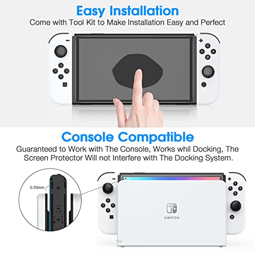 HEYSTOP Switch OLED Screen Protector (3 Pack) Full Coverage Tempered Glass Screen Protector Compatible with Nintendo Switch OLED Model 2021