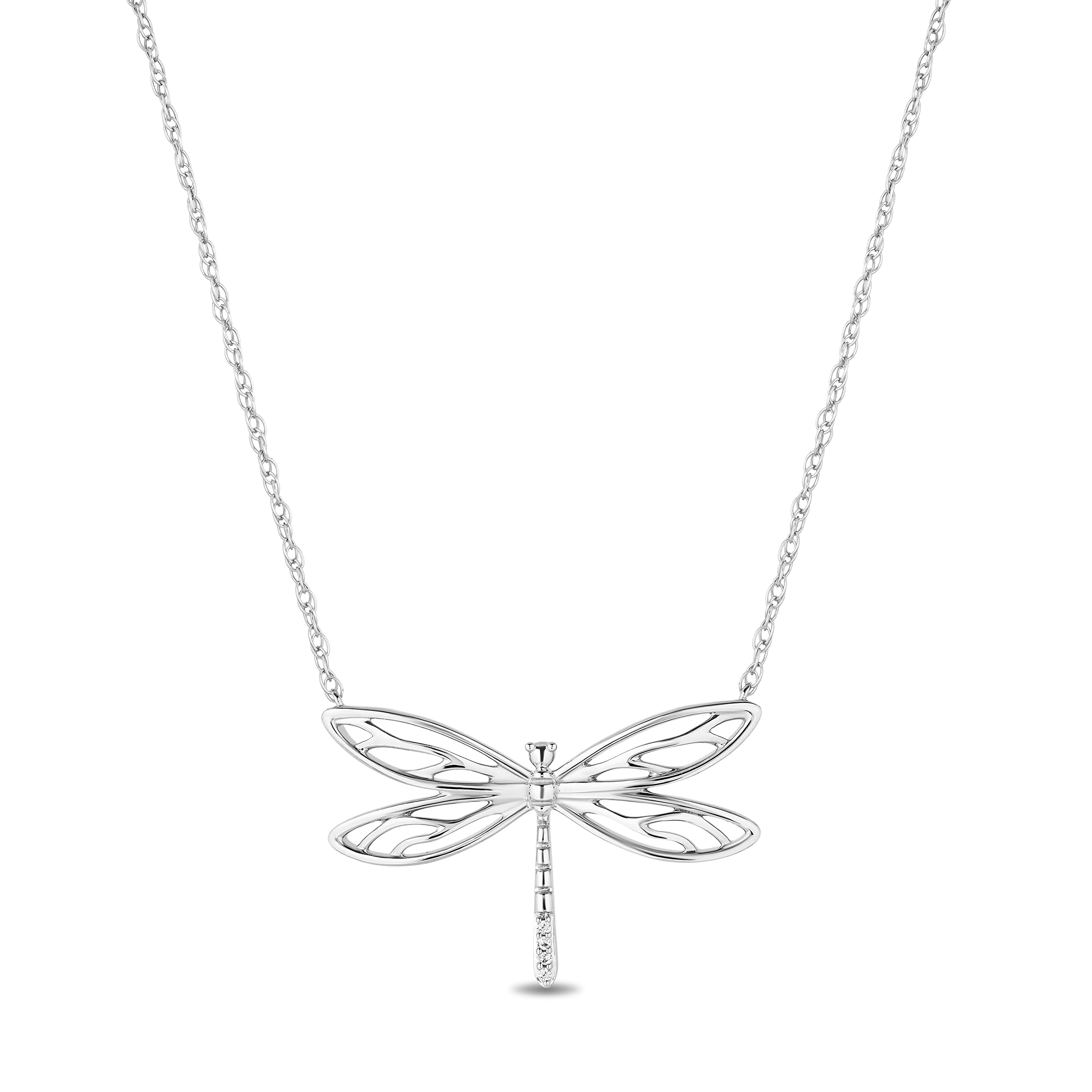 HALLMARK DIAMONDS Beautiful Moments Dragon Fly Necklace Pendant in Sterling Silver with Diamonds