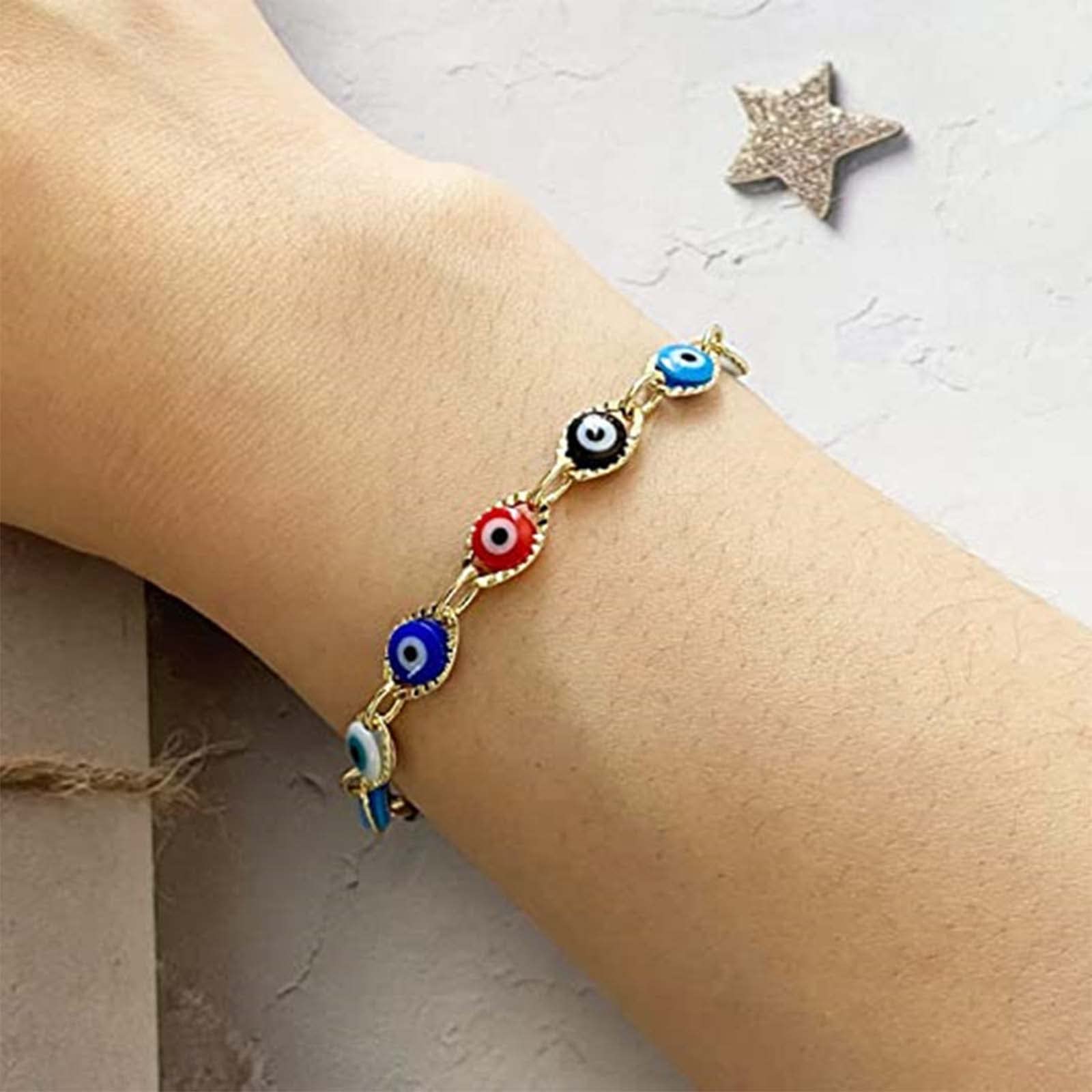 Iaceble Boho Evil Eye Bracelet Colorful Evil Eye Chain Bracelet Turkish Evil Eye Beads Bracelet Lucky Eye Bracelet Jewelry for Women
