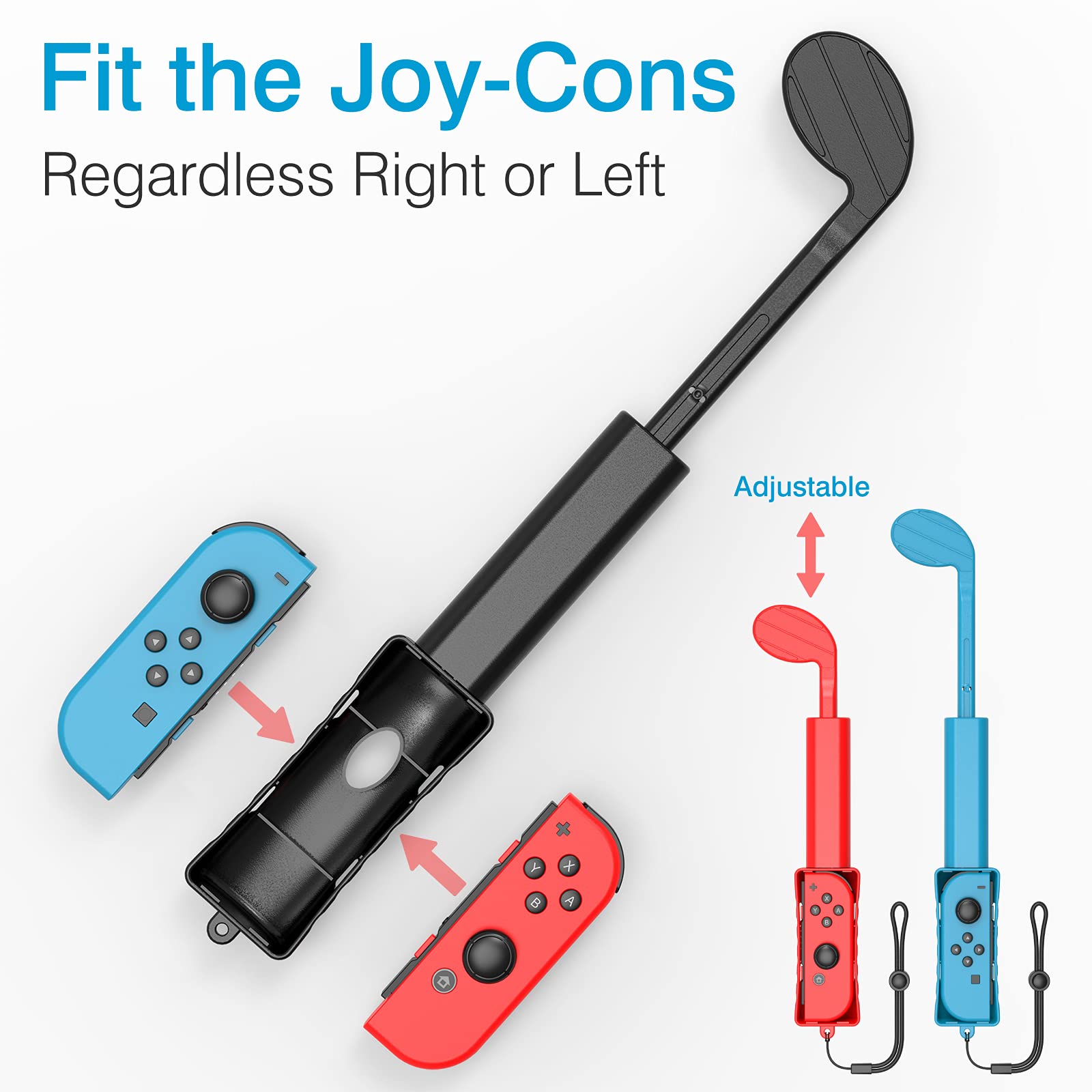HEYSTOP Switch Mario Golf Club Compatible with Nintendo Switch/Switch OLED Controller Joy-Con, Nintendo Switch/Switch OLED Sports Game Accessories Pack for Mario Golf Super Rush Twin Pack, Black