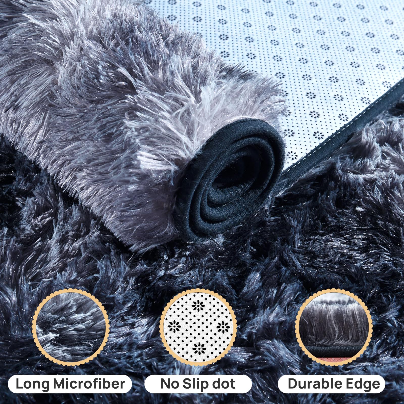 Isdook Anti-Skid Rectangular Fuzzy Rug Fluffy Rug for Living Room Non-Slip Shag Fuzzy Rug for Nursery Tie-Dyed Blue Grey Rectangle 4x6 Feet