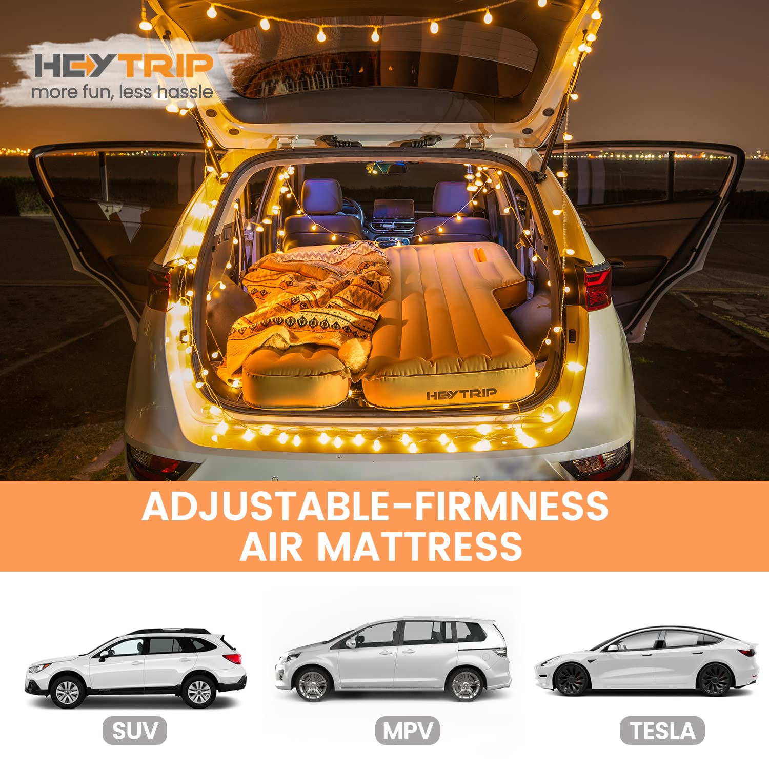 HEYTRIP SUV Inflatable Air Mattress for Car Camping, 4 Inch Thickened Car Camping Bed, Adjustable Firmness Sleeping Pad for 2 Persons (72 x 47 x 4 Inch)