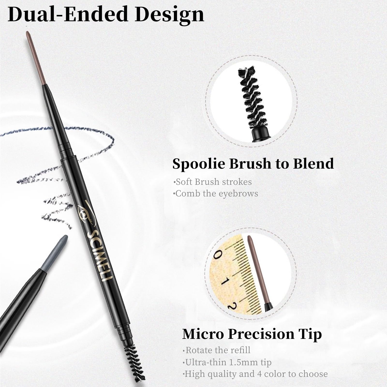 Eyebrow Pencil,2PCS Waterproof Micro Brow Pencil with Spoolie Brush,Long-Lasting Retractable 1.5mm Ultra-Thin Tip Eye Brow Pencils for Women.(#4 Gray 2Pcs)
