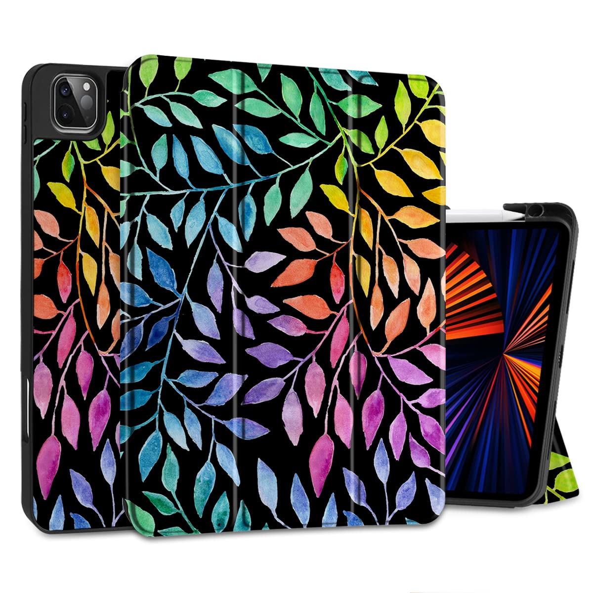 MEEgoodo Case for M2 iPad Air 13 inch Cover 2024/iPad Pro 12.9 Case M2 6th/5th/4th/3rd Generation 2022 2021 2020 2018, Protective Tablet Cases with Soft Back Shell for Kids,Watercolor Leaf