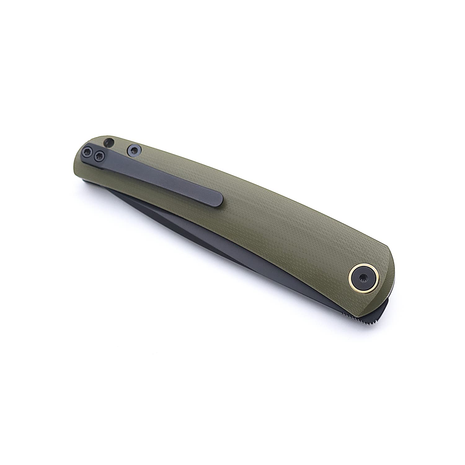 M Miguron knives Akri Front Flipper Folding Knife 3.5" Black PVD 14c28n Blade Green G10 Handle Pocket Knife MGR-801GN