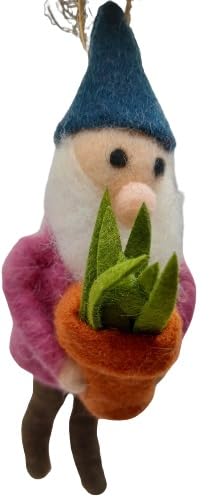 OnHoliday Felt Gnome in Purple Shirt with Potted Plant Hanging Christmas Tree Ornament