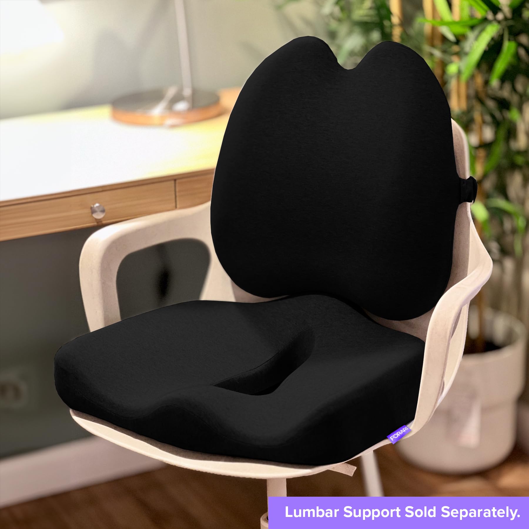 FORARIĀ® Patented Seat Cushion for Desk Chair - Firm & Thick, Best for Back & Hip Pain Relief, Comfort for Long Sitting, with Never-Flat Gel Insert - Coccyx, Sciatica, Tailbone (Black)