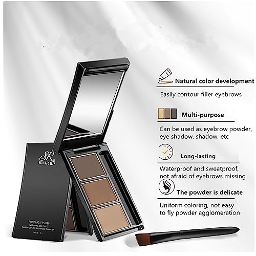 Eyebrow powder three-color brow disc waterproof eyebrow powder eyebrow makeup kit eyebrow filler to shape natural eyebrows (02# Brown, light brown, skin tone)