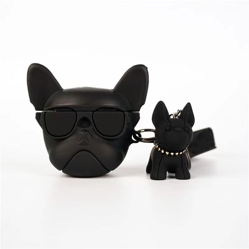 LVANLLF Cool Silicone Bull Dog Puppy Pet Cartoon Animals Headphone Case Compatible with Airpods 3rd Generation 2021 3 Funny Cover Keychian for Boys Girls Teenager Best Gift, BLACK BullDOG Airpods3