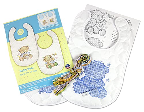 Tobin Bears Stamped for Cross Stitch Baby Bibs Kit 14" x 9"