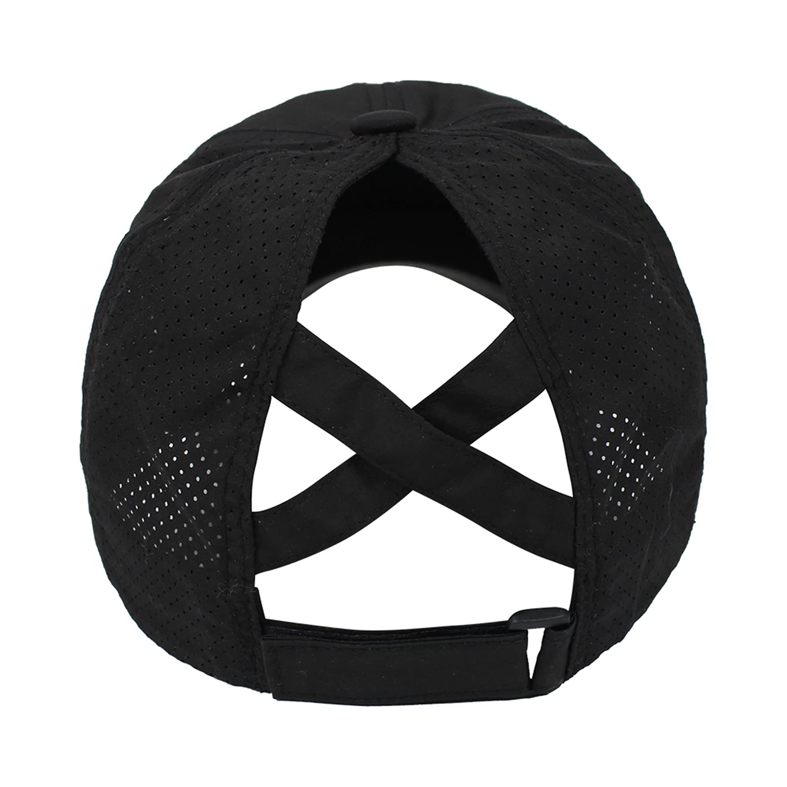 HGGE 2 Pack Womens Criss Cross Ponytail Baseball Cap Adjustable High Messy Bun Ponycap Quick Drying Dad Hat for Outdoor Sports Travel Black & White