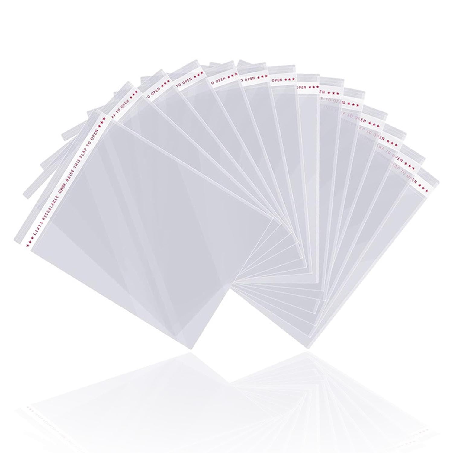 LonlyEagle 200 Pcs 5-1/2'' x 7-1/2'' Self Sealing Cellophane Bags，Clear Cellophane Cello Bags，Fit 5 X 7 Inch Cards Photos，A6 A7 Envelopes Candy，Self Adhesive for Packaging Gifts,Cookies