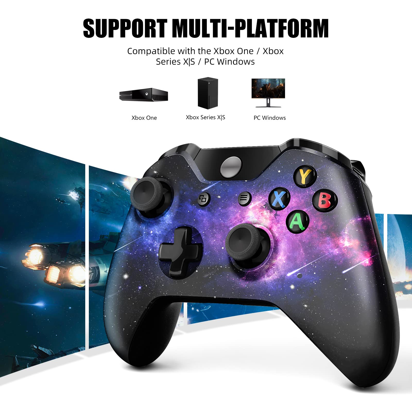 Isferch Wireless Controller Compatible with Xbox One Design Starry Sky Model for All Xbox One Models, Series X S and PC with 3.5mm Audio Headphone Jack (Starry Sky Version)