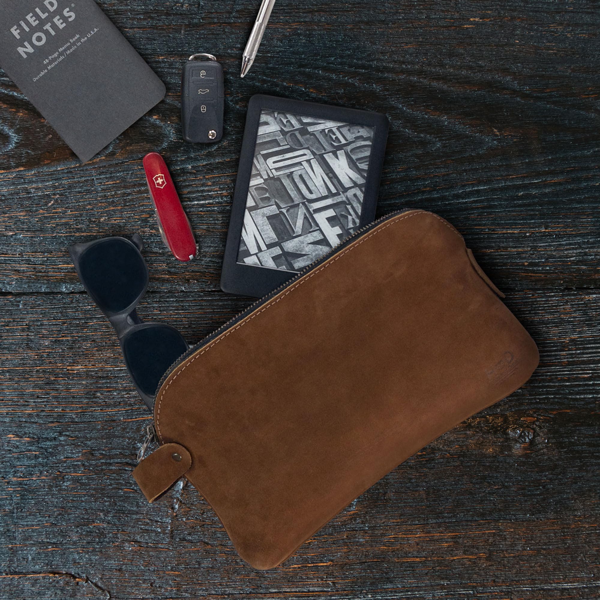 Hide & Drink, Large Rustic All Purpose Dopp Kit Utility Bag for Cords & Chargers, Travel Bag, Multi-Purpose Bag, Full Grain Leather, Handmade, Swayze Suede