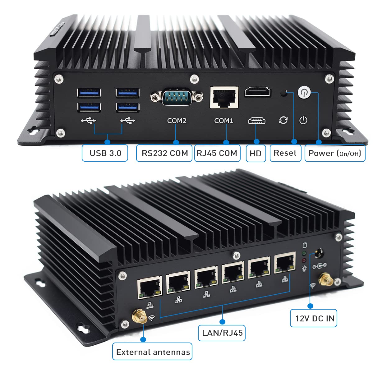 HISTTON Mini PC Firewall Router, 6 NIC Firewall 2.5GbE, Fanless Mini PC Core i7-10810U 8GB DDR4 128GB SSD, Hardware Firewall for Networks/Gateway Router, Mini Desktop Computer, RS232 COM/USB3.0/HD