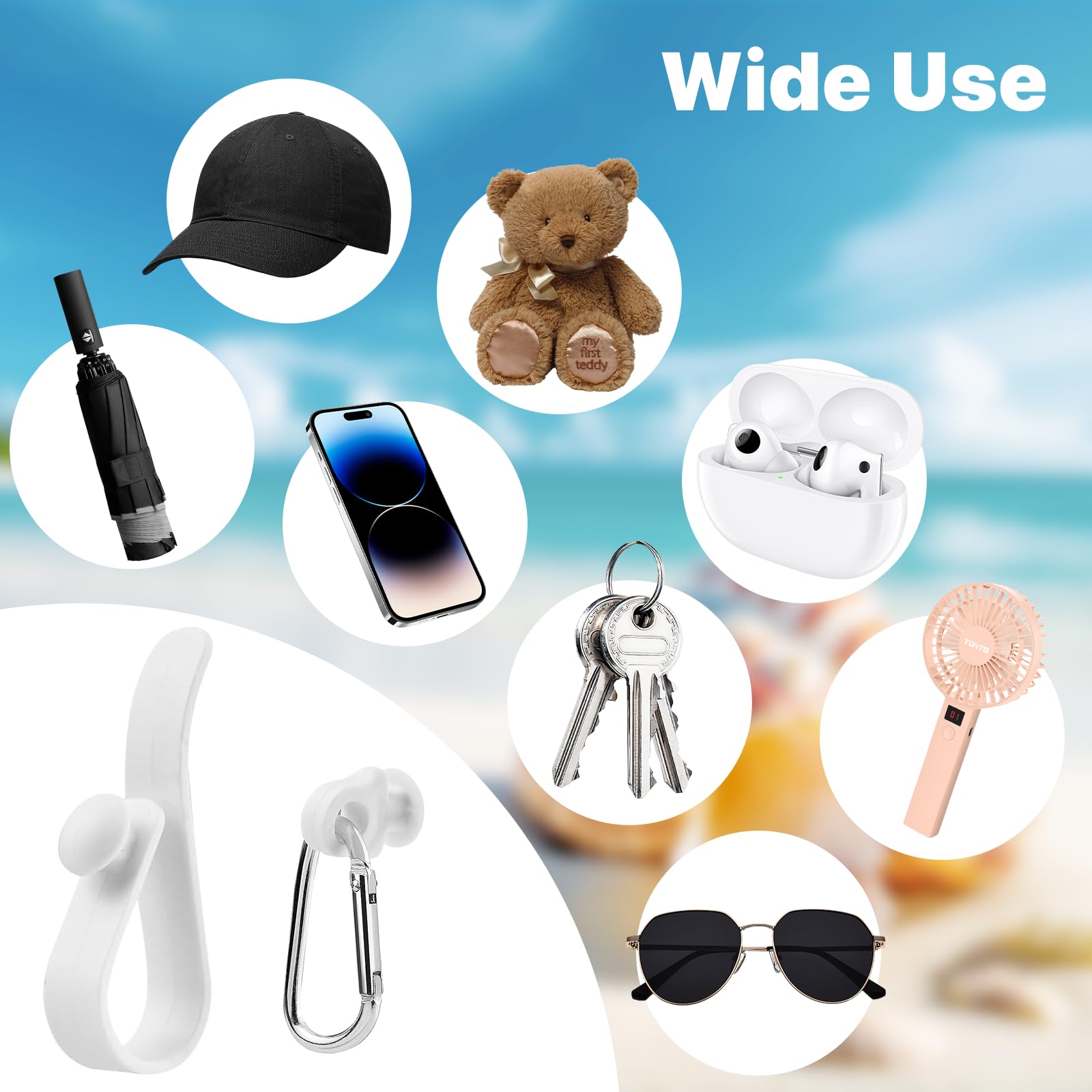 MEFFWSOER 4 PCS Key Holder for Bogg Bag, Insert Carabiner Key Chain and Hooks for Tote Bag Finding Your Keys Glasses Earphones Quickly (White)