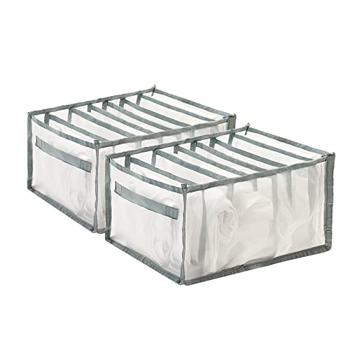 MACAJICHO Wardrobe Clothes Organizer, 2PCS Clothes Organizer for Folded Clothes Washable Mesh Nylon Baby Clothes Organizer, Drawer Organizer for Clothes, T-shirts, Socks, Jeans, Bra（Grey, 7 Grids)