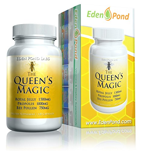 Eden Pond Queen's Magic Bee Pollen (Royal Jelly 1500mg, Propolis 1000mg, Beepollen 750mg) in 3 Daily Capsules, 120 Count