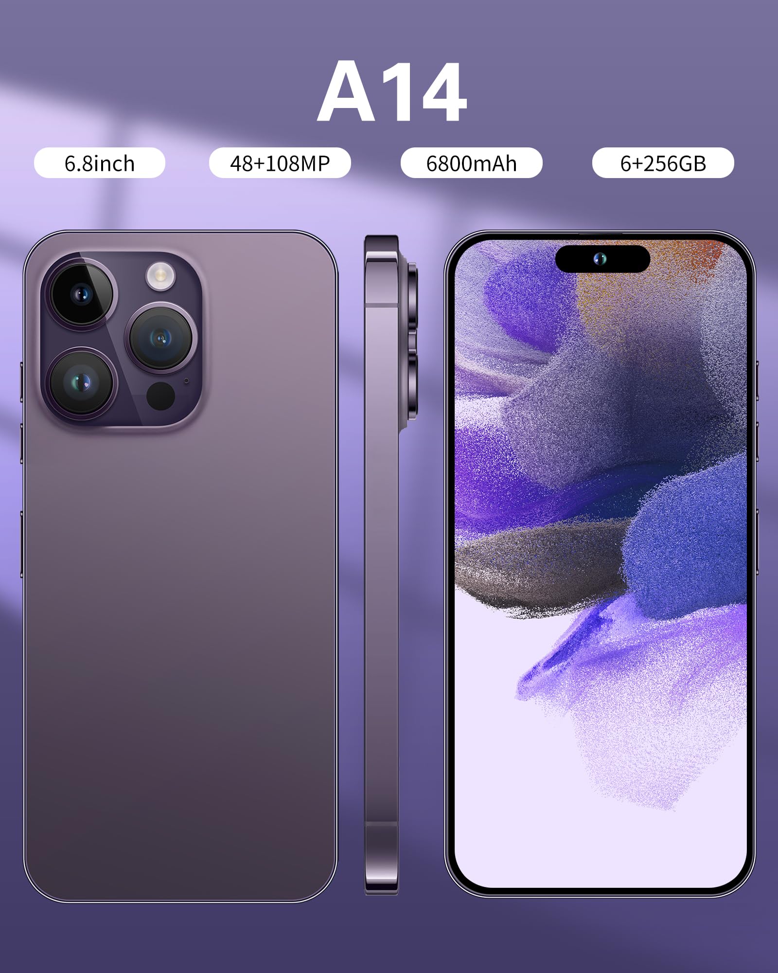 ExAchat A14 Pro Max 5g unlocked smartphone (Purple)