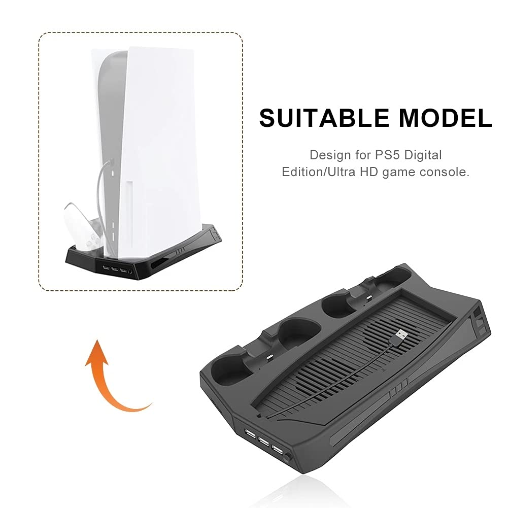 HGVVNM Charging Stand with Cooling Fan 3 USB Hub Charger Port Cooler Handle Charger for PS5 Game Accessories