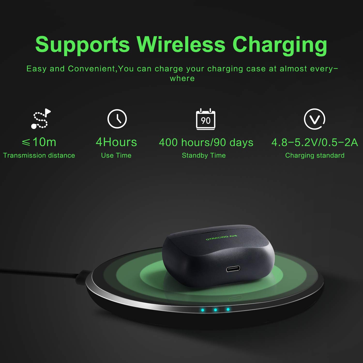 GTRACING Wireless Earbuds with Charging Case Stereo Headphones Bluetooth 5.0 Earbuds with Microphone Premium Sound with Deep Bass for Sport Black