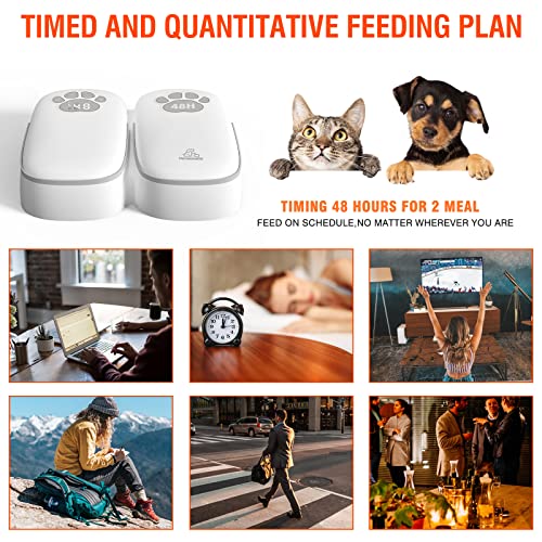 Madaotor Automatic Cat Feeders,Digital 2 Meals Auto Wet Food Pet Feeder for Dog & Cat,Dry or Semi-Moist Pet Food Dispenser with Timer,48 Hour Timed,Tamper Resistant Design
