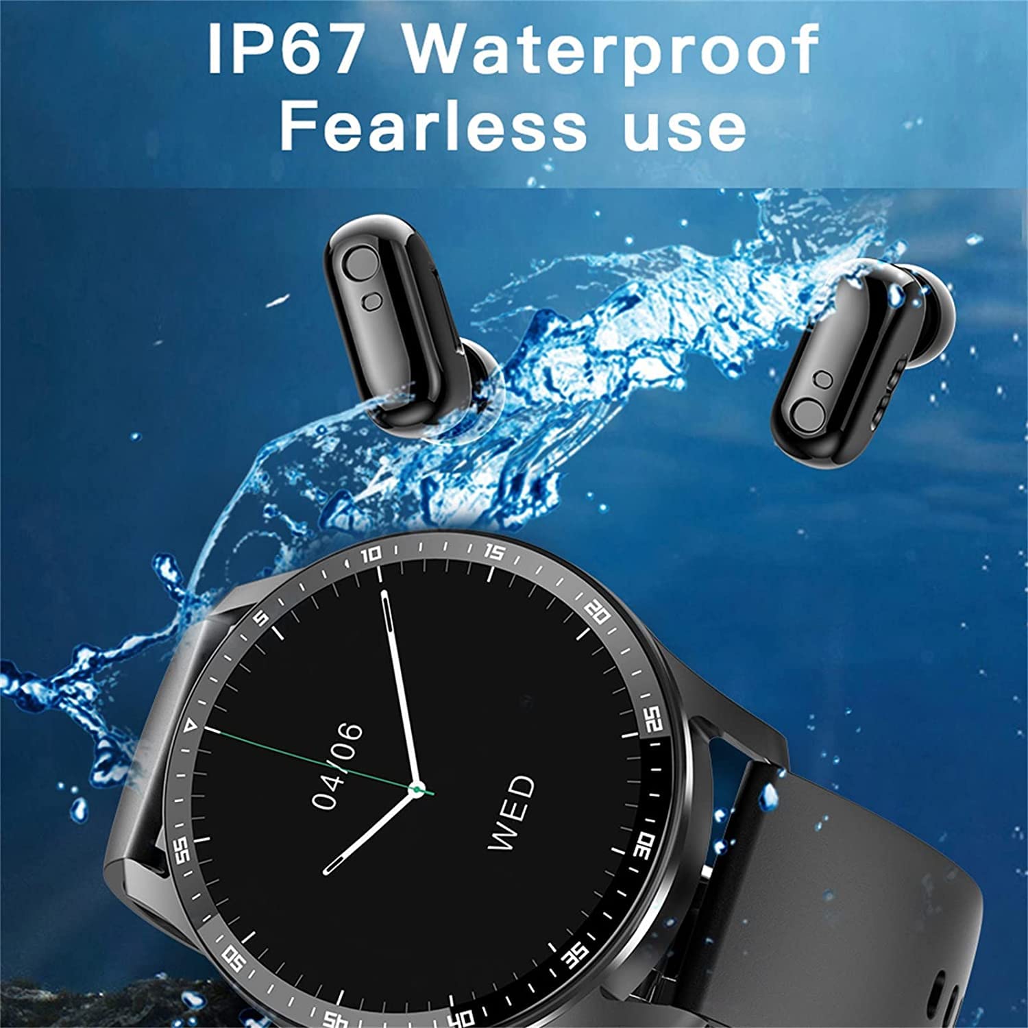 MEGCCR Smartwatch with Wireless Headphones 2-in-1 Watch Earbuds Alloy Ultra-Thin 1.32" IPS Touch Screen IP67 Waterproof Multi-Sport Mode for iOS&Android (Black)