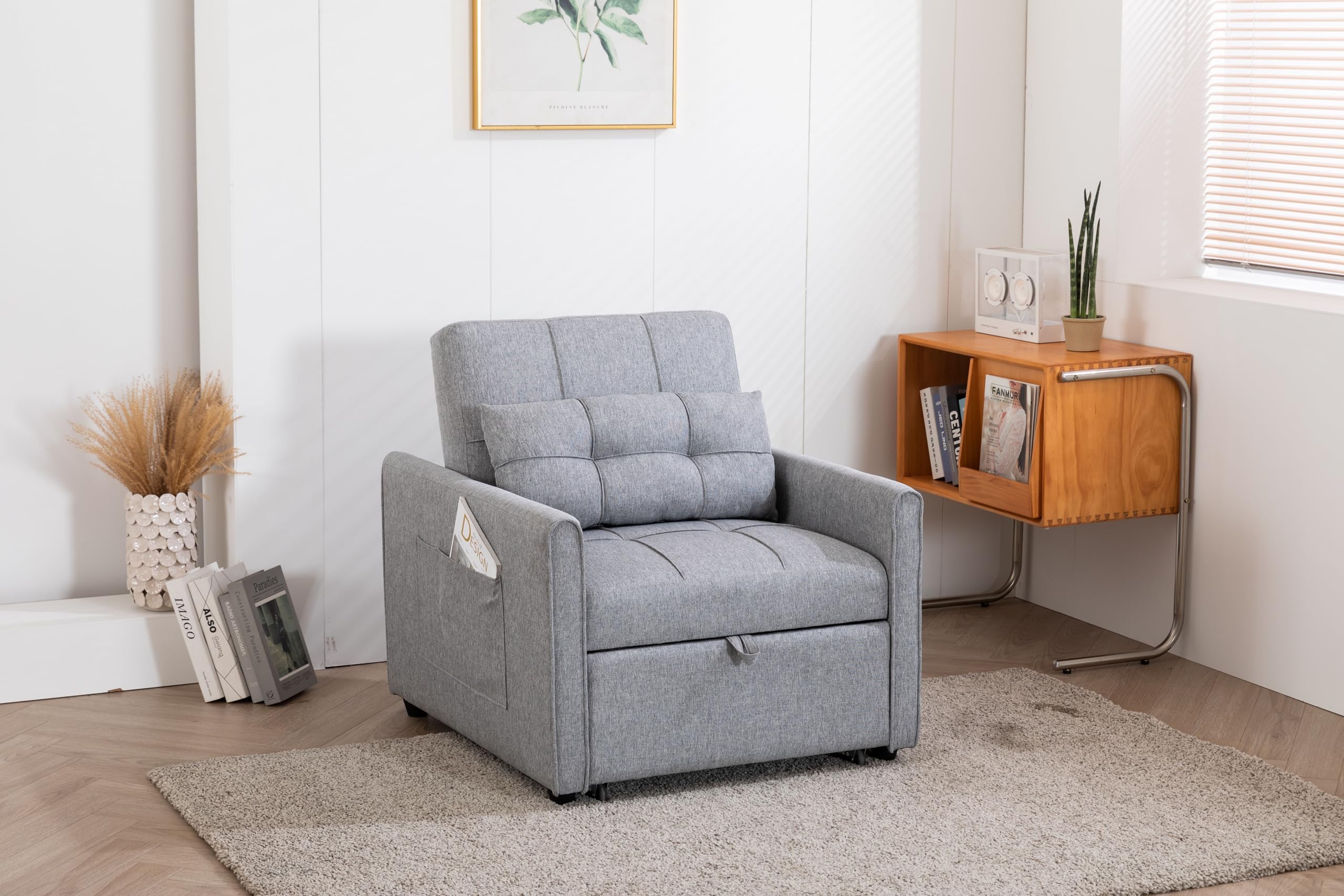 MODCART 30" Sleeper Sofa Chair Bed,Modern Convertible Couch Chair 3-in-1,Adjustable Backrest Lounger Sleeper with Side Pocket for Living Room Apartment Office