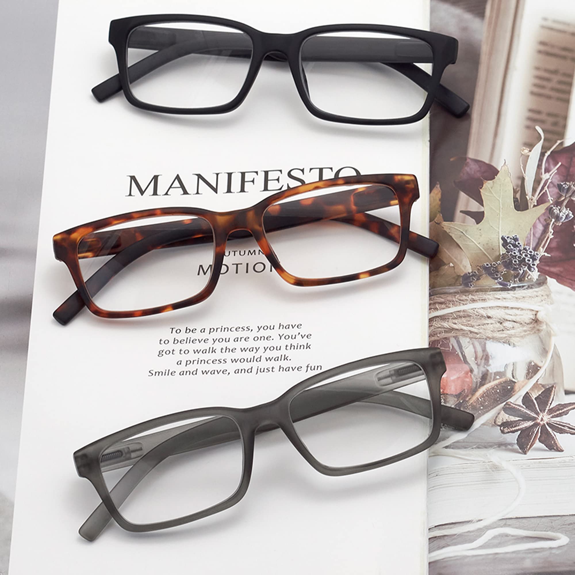 Increbill 6-Pack Reading Glasses for Men, Spring Hinges Rectangular Frame Readers Glasses, Clear Lens Computer Eyeglasses, 3.5 x
