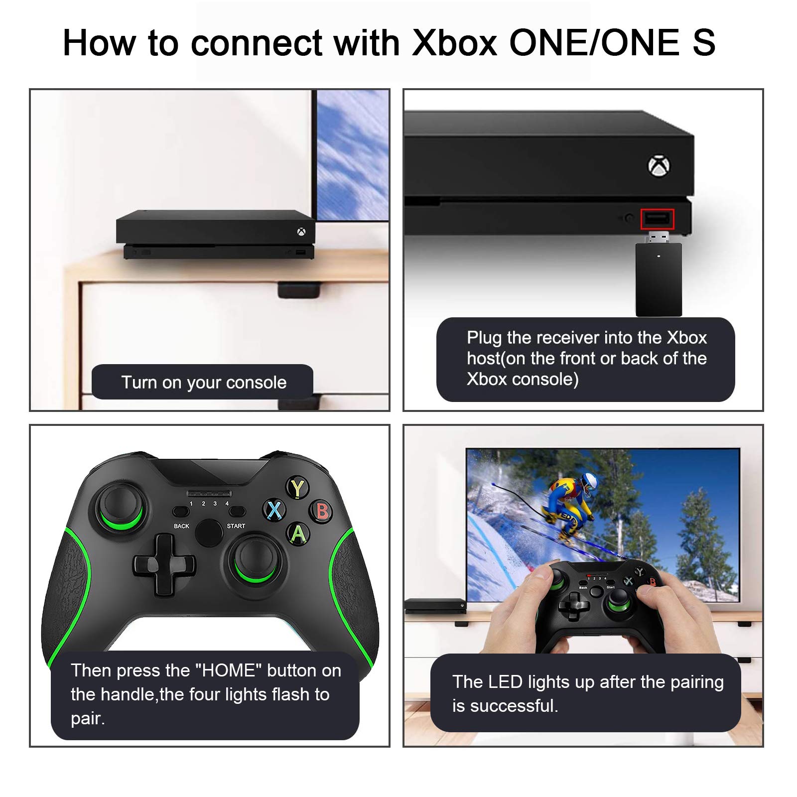 JINHOABF Wireless Controller for Xbox One,2.4GHZ Gamepad Controller Compatible with Xbox One/One S/One X/One Series X/S/Elite/PC Windows 7/8/10,with Built-in Dual Vibration