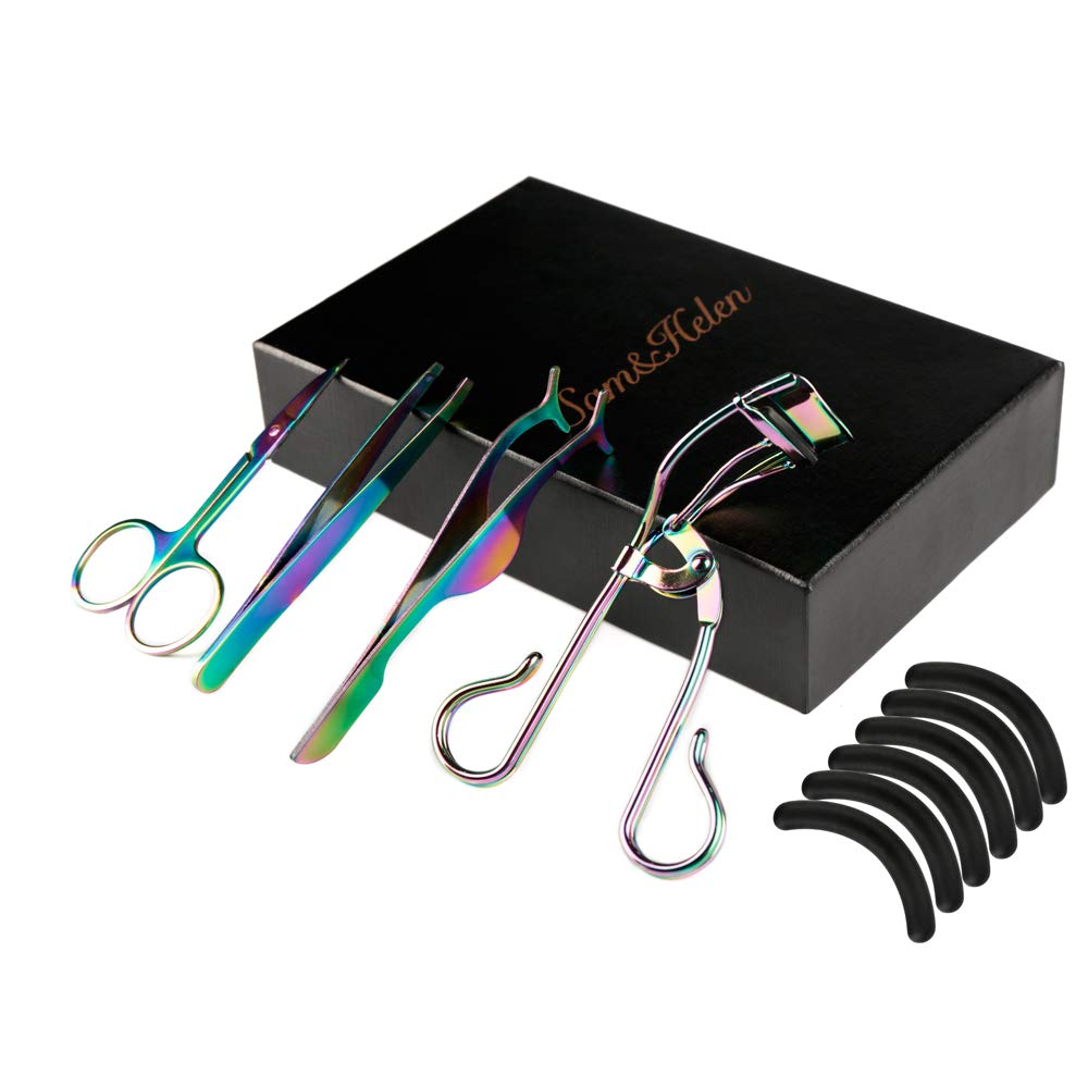 Eyelash Curler Kit,Eyelash Applicator Tool,4 in 1 Beauty Eye Lash Curlers with Tweezers, Scissors, Eyebrow Tweezers and 6 Replacement Silicone Refill Pads, Eyelash Curler for Women