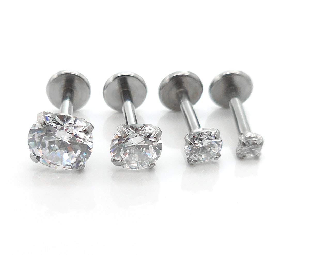 Emmajewels 18G 1/4" Triple Forward Helix Stud Earring Cartilage 2-5mm Prong Set CZ Stone Internally Threaded (2,3,4mm Stones)