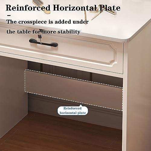 Vanity Set with Lights and Stool Makeup Vanity Desk with Mirror Dressing Table with Four Drawers Raise the Fence to Prevent Falling Exquisite Handle Smooth Pulling Three Level Brightness Adjustment (