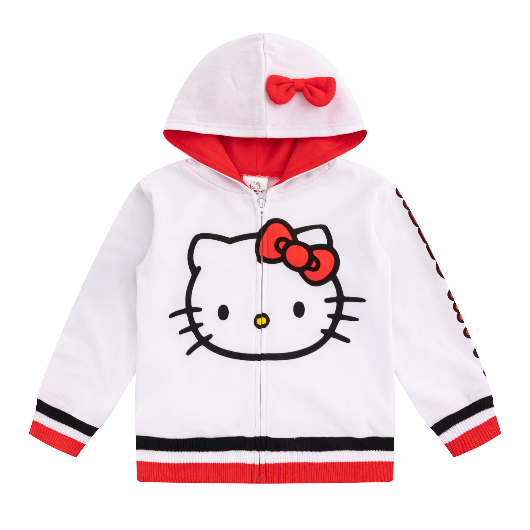 Hello Kitty Girls Zip Up Hooded Sweatshirt for Infant, Toddler and Little Kids White