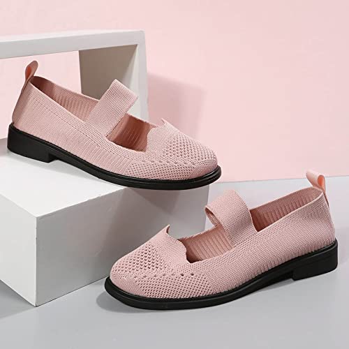 FASDNENDYS Casual Womens Shoes Non Slip Mesh Solid Color Slip On Round Toe Breathable Square Heel Work Single Girls Water Sicks Pink