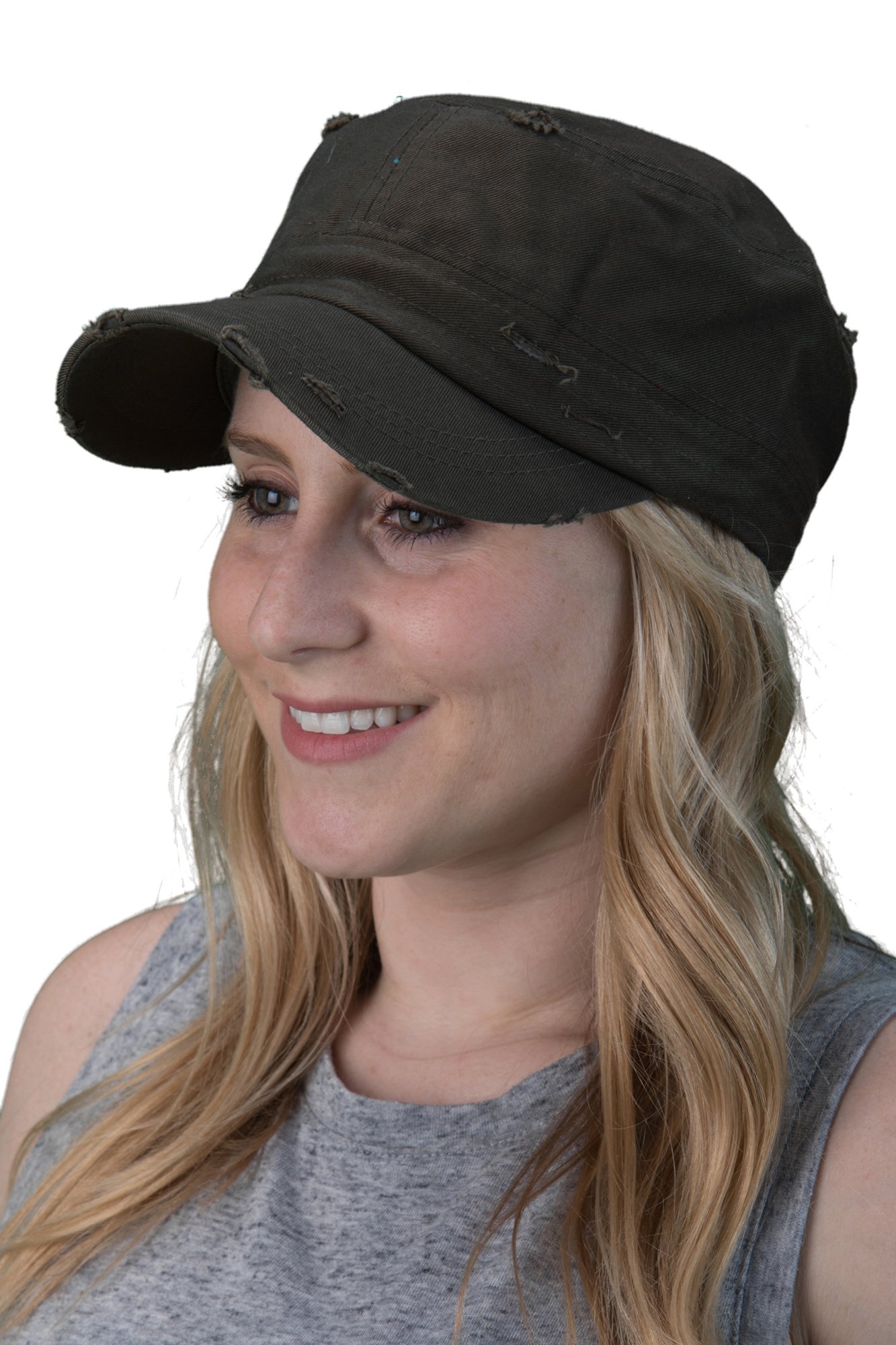 Funky Junque Distressed Military Style Army Cadet Hat Bundle - Black & Charcoal (2 Pack)