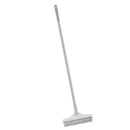 Plastic Two Sided Floor Brush Scrubber Suitable for Bathroom Tile Floors Garage Cleaning (White Gray)