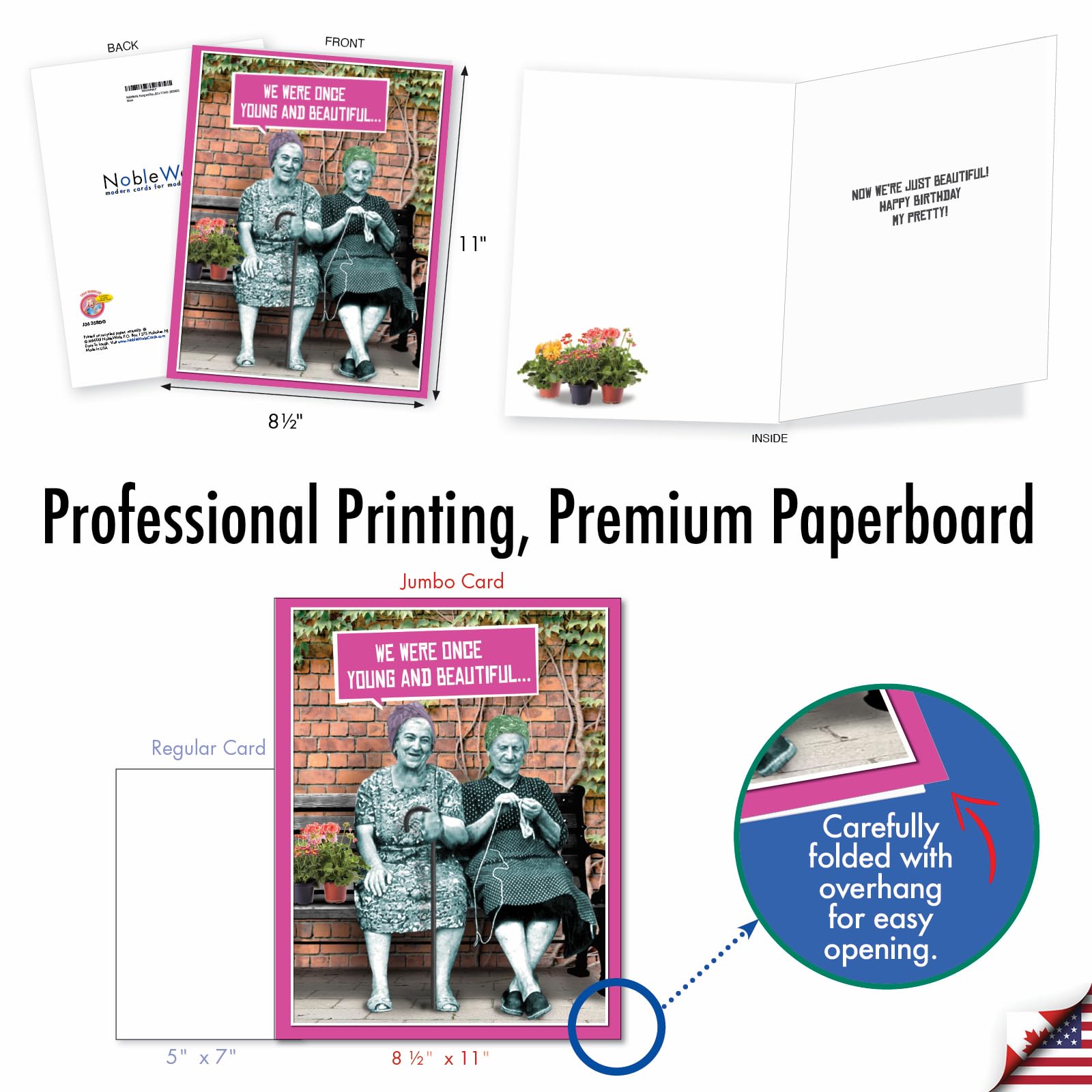 NobleWorks - Big Funny Birthday Greeting Card 8.5 x 11 Inch with Envelope (1 Pack) Large Jumbo Bday Card for Women Young and Beautiful J3635BDG