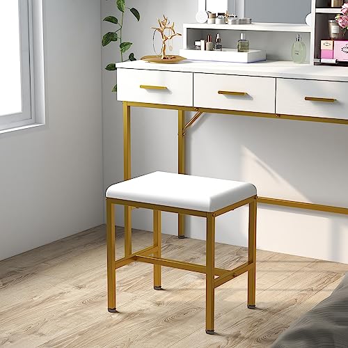 Vanity Table with Lighted Mirror, 3 Drawers Makeup Desk Dressing Table with Lots Storage Vanity Set with Wider Cushioned Stool for Bedroom (White)