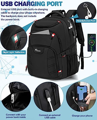 VANKEV Travel Backpack, Extra Large Laptop Backpack for Women Men,School College Business Work Bookbag Anti Theft TSA Approved Computer Bag Fits 17 Inch Laptop with USB Charging Port(Black)