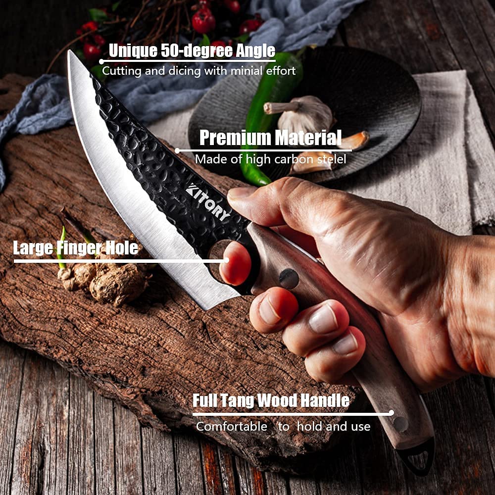 Kitory Super Heavy Duty Meat Cleaver 6" K5 + Viking Knife Butcher Boning Knife, Full Tang Multipurpose Man Sharp Kitchen Chef Knife HB02
