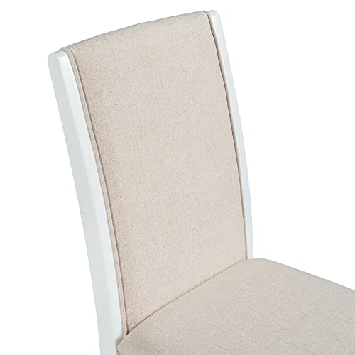 LUMISOL Upholstered Dining Chairs Set of 4, High Back Padded Dining Chairs with Solid Wood Legs, Modern Linen Fabric Kitchen Chairs (White + Beige)