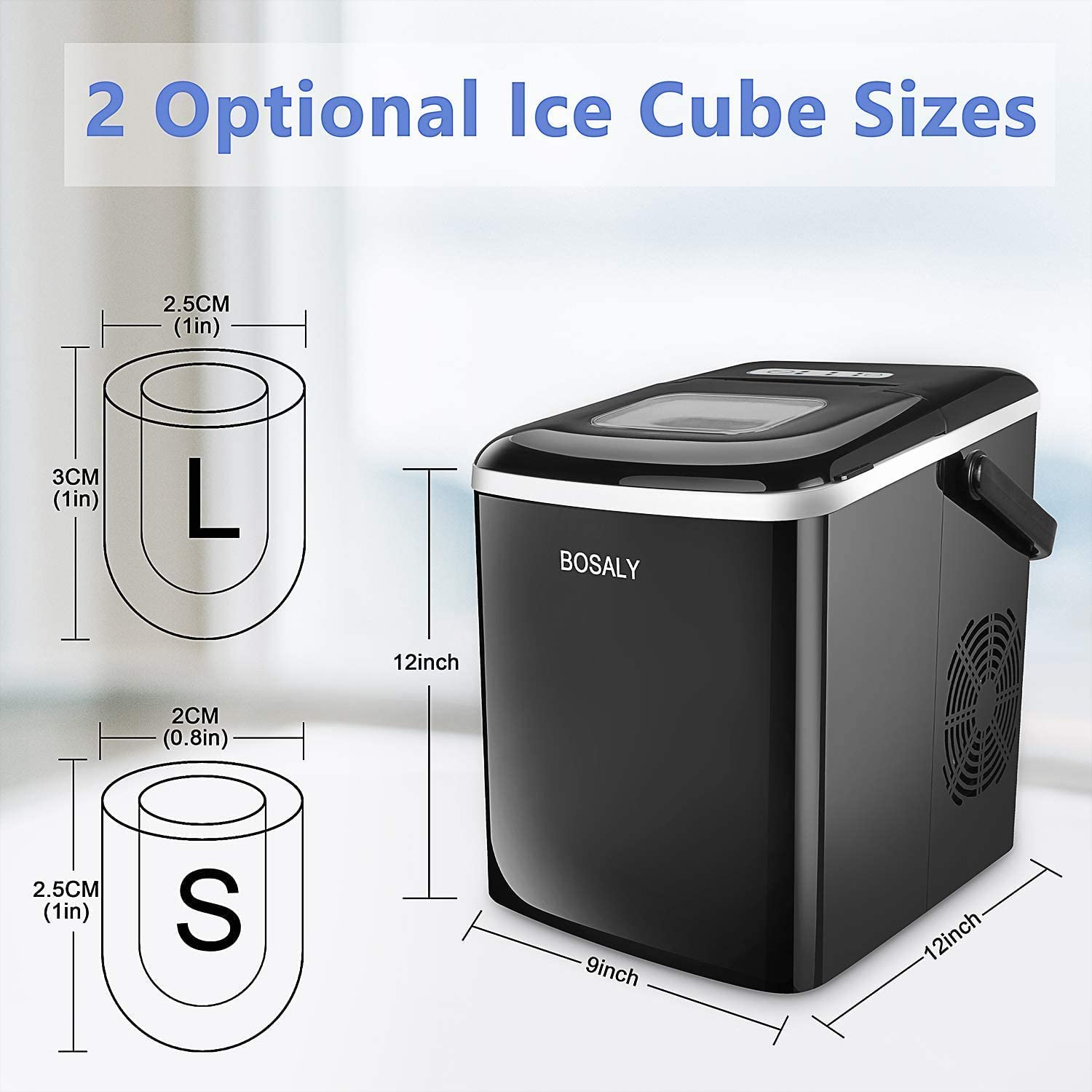 HHEE Ice Maker Machine for Countertop - Self-Cleaning Function, 26Lbs/24H Portable Maker, 9 Cubes Ready in 8Mins, Compact Cube with Scoop & Basket Home Kitchen Office Bar white 12.2* 9.0*12.8 inches