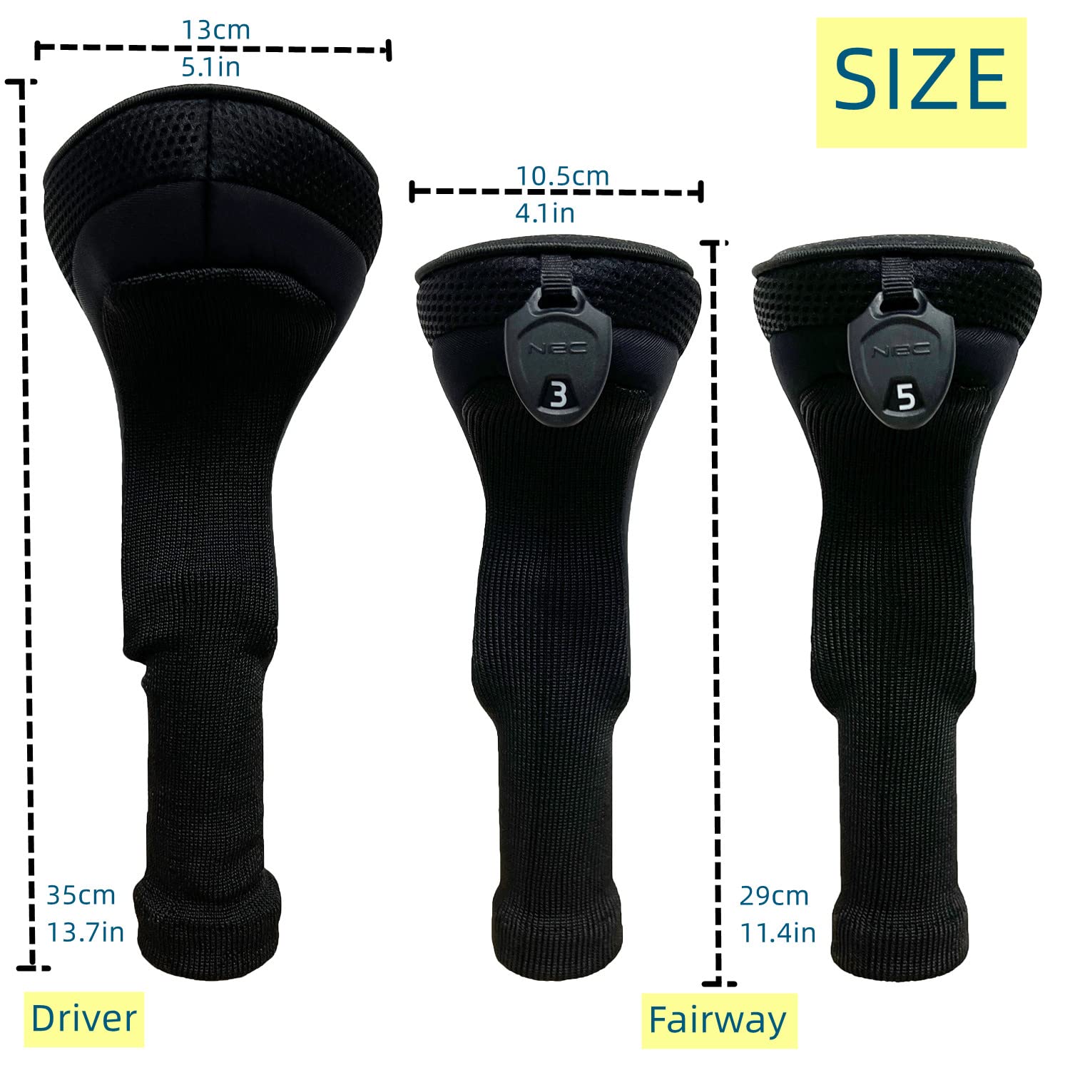 HELLO NRC Golf Club Head Cover for Fairway Wood Hybrid Golf Club Cover with Numbered Tabs 2 3 4 5 7 X Adjustable for All Golf Brands