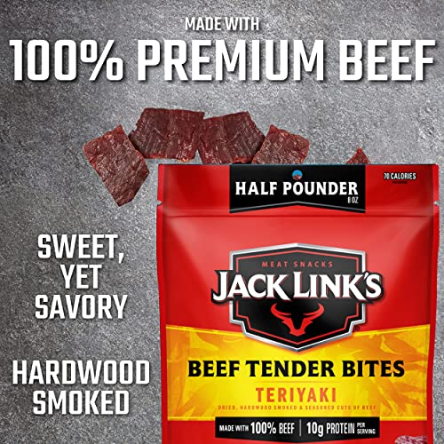 Jack Link's Beef Tender Bites, Teriyaki, ½ Pounder Bag - Flavorful Jerky Snack for Lunches, 10g of Protein and 70 Calories, Made with Premium Beef - No Added MSG or Nitrates/Nitrites (Packaging May Vary)