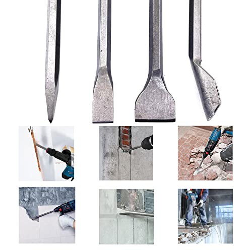 JFOGO Rotary Hammer Drill Bits Set & Chisels- 17 Pieces SDS Plus Concrete Masonry Hole Tool for Concrete,Brick,Block,Stone,Masonry